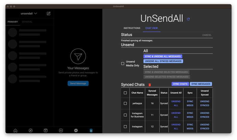 UnSendAll App - Unsend all your Instagram messages